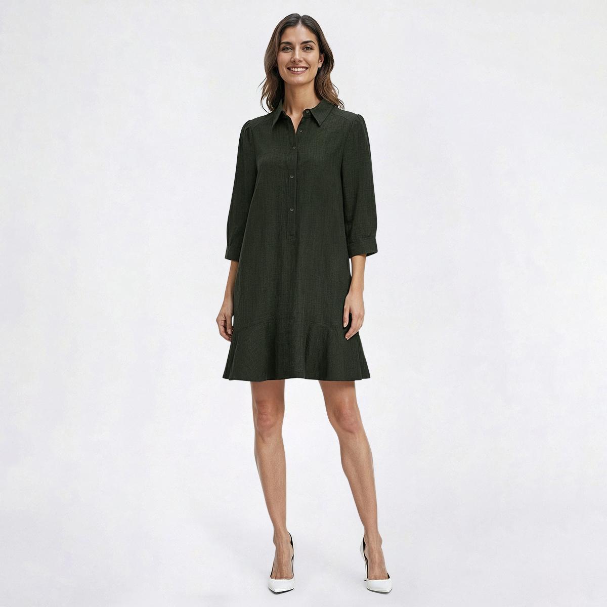 Click here for Womens Emma & Michele 3/4 Sleeve Cross Hatch Ruffl... prices